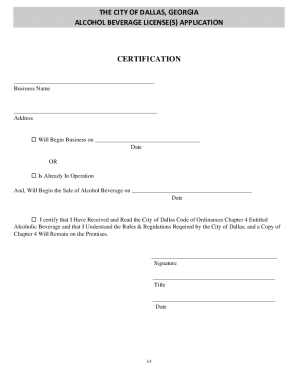 Fillable Online THE CITY OF DALLAS, GEORGIA ALCOHOL BEVERAGE LICENSE ...