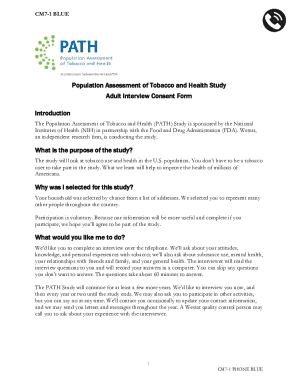 Fillable Online PATH Study Adult Consent for Interview - Telephone Blue ...