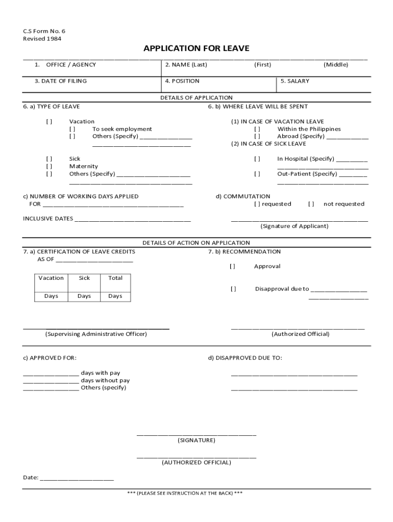 Fillable Online www.scribd.comCS-Form-6-Application-for-LeaveCS Form 6 ...