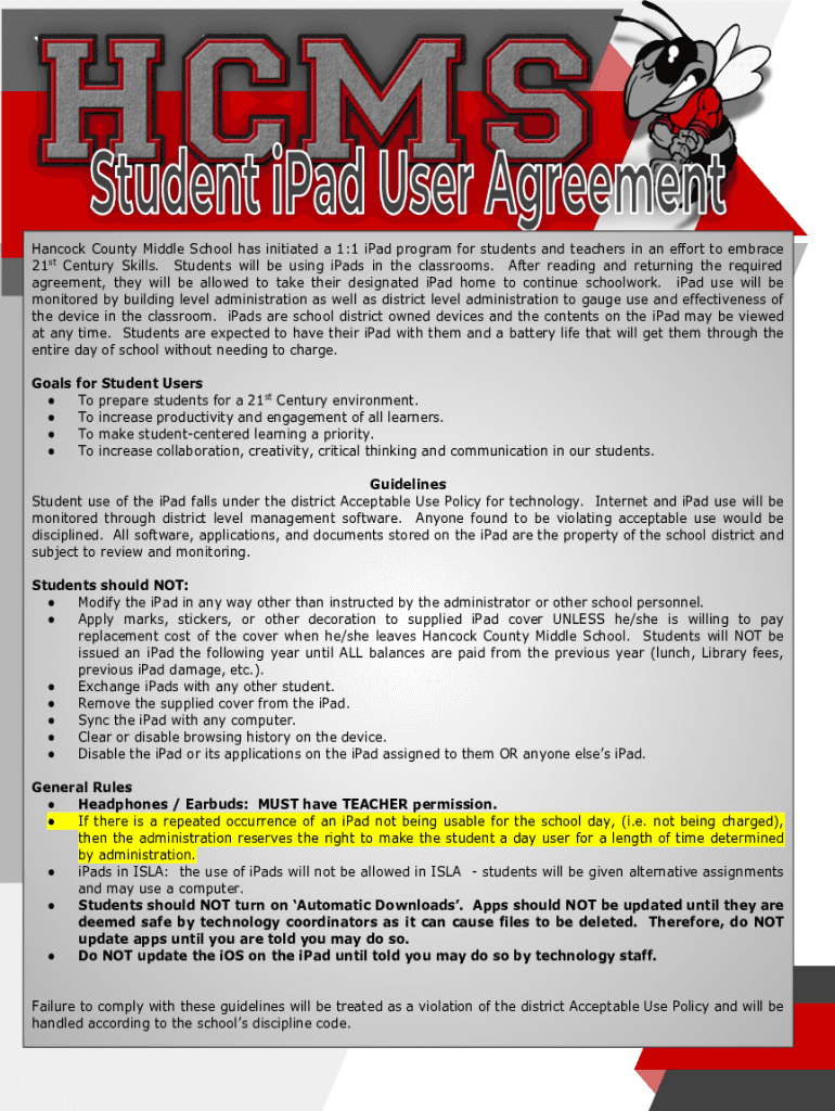Fillable Online PDF Hancock County Schools - Student iPad User ...
