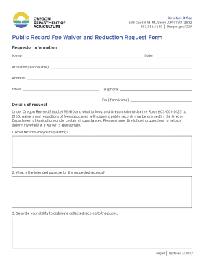 Fillable Online Public Record Fee Waiver and Reduction Request Form Fax ...
