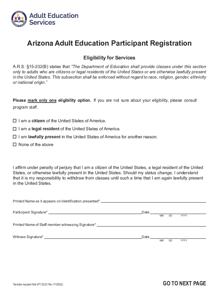 Fillable Online Adult Education Participation Registration Form Fax ...