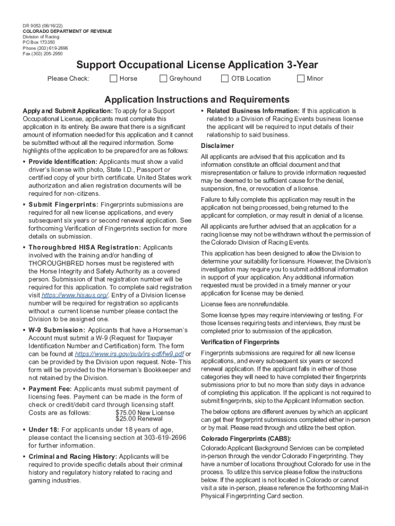 Fillable Online Support Occupational License Application 3-Year and DR ...
