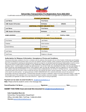 Fillable Online School Bus Transportation Pre-Registration Form 2022 ...