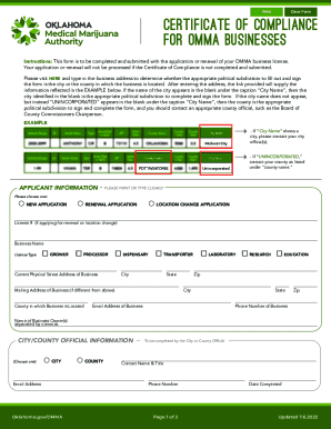 Fillable Online Omma Certificate Of Compliance - Fill Online, Printable ...