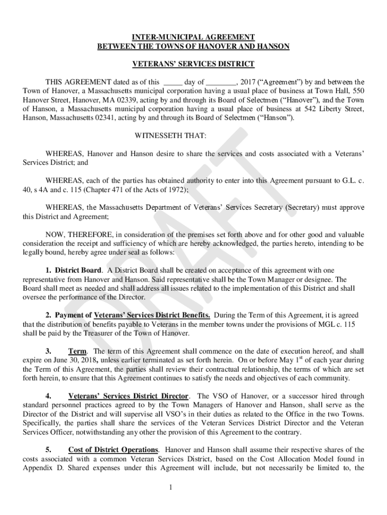 Fillable Online INTER-MUNICIPAL AGREEMENT BETWEEN THE TOWNS OF HANOVER ...