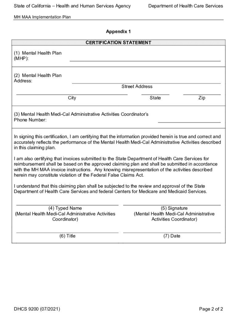 Fillable Online DHCS-9200-9211-MH-MAA-Implementation-Plan-Quarterly-Claims-Worksheet Fax Email ...
