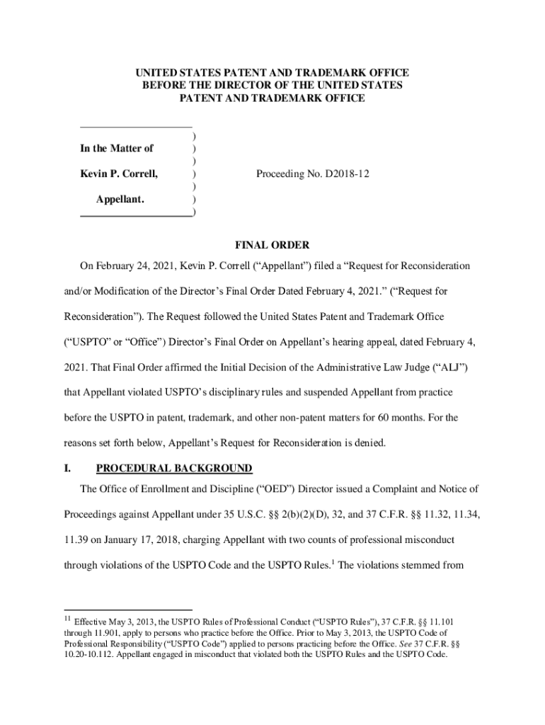 Fillable Online foiadocuments.uspto.gov oed 020FinalOrderUNITED STATES ...