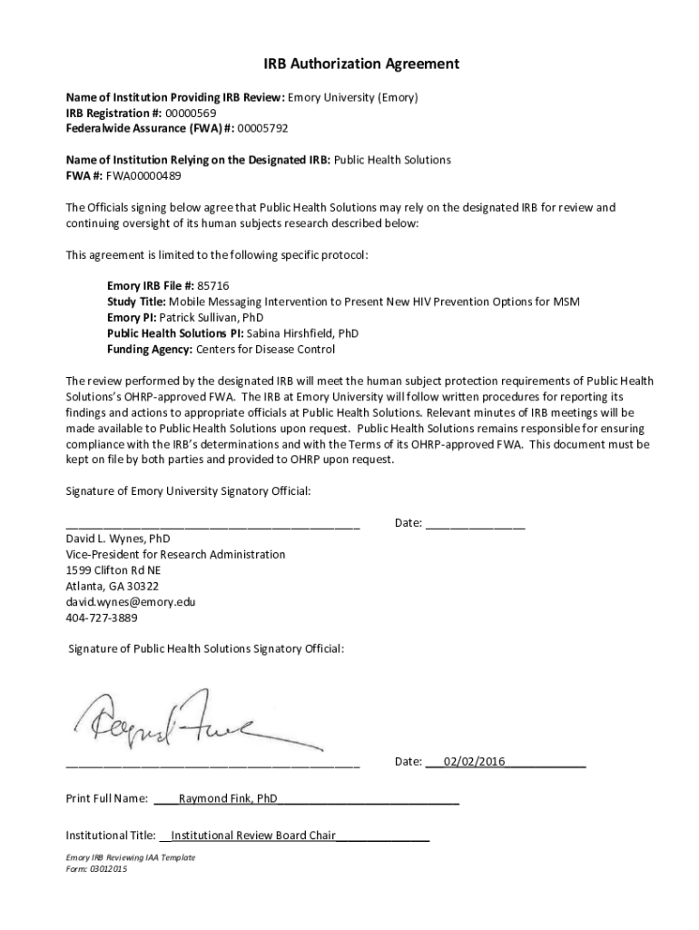 Fillable Online doczz.netform--irb-authorization-agreementFORM: IRB Authorization Agreement ...