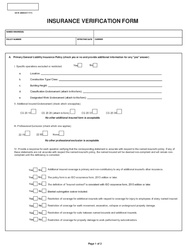 Fillable Online INSURANCE VERIFICATION FORM Fax Email Print - pdfFiller