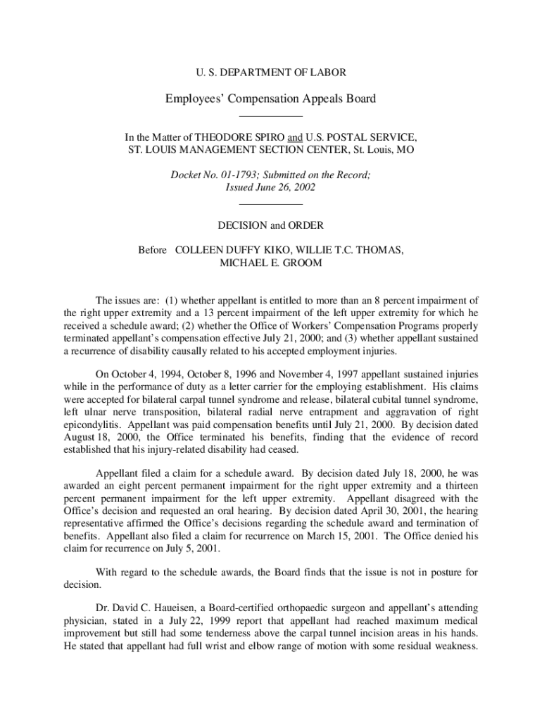 Fillable Online 01-1793: THEODORE SPIRO and U.S. POSTAL SERVICE... Fax ...