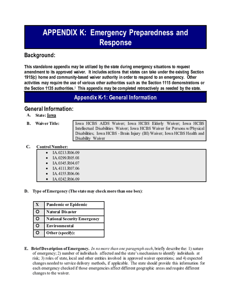 Fillable Online APPENDIX K : Emergency Preparedness and Response - Medicaid.gov Fax Email Print ...