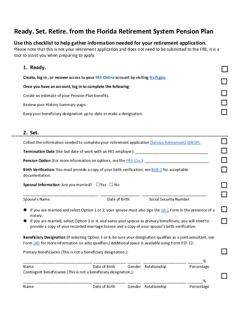 Fillable Online Ready. Set. Retire. from the Florida Retirement System ...