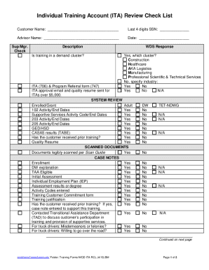 Fillable Online Individual Training Account (ITA) Review Check List Fax ...