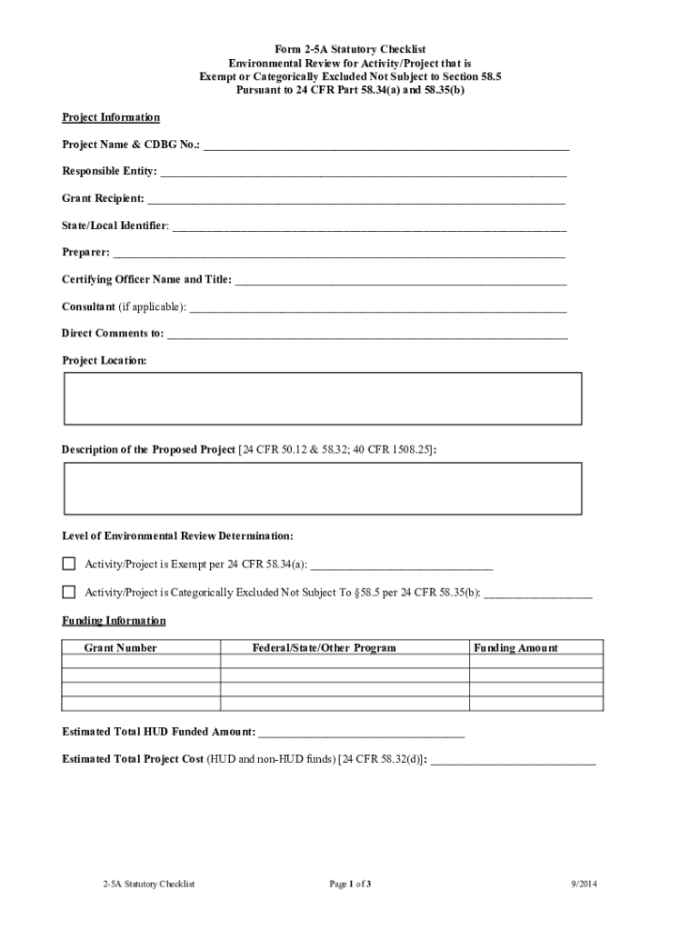 Fillable Online Form 2-5A Statutory Checklist Environmental Review for ...