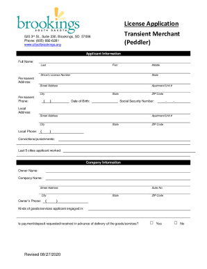 Fillable Online License Application Transient Merchant (Peddler) Fax ...