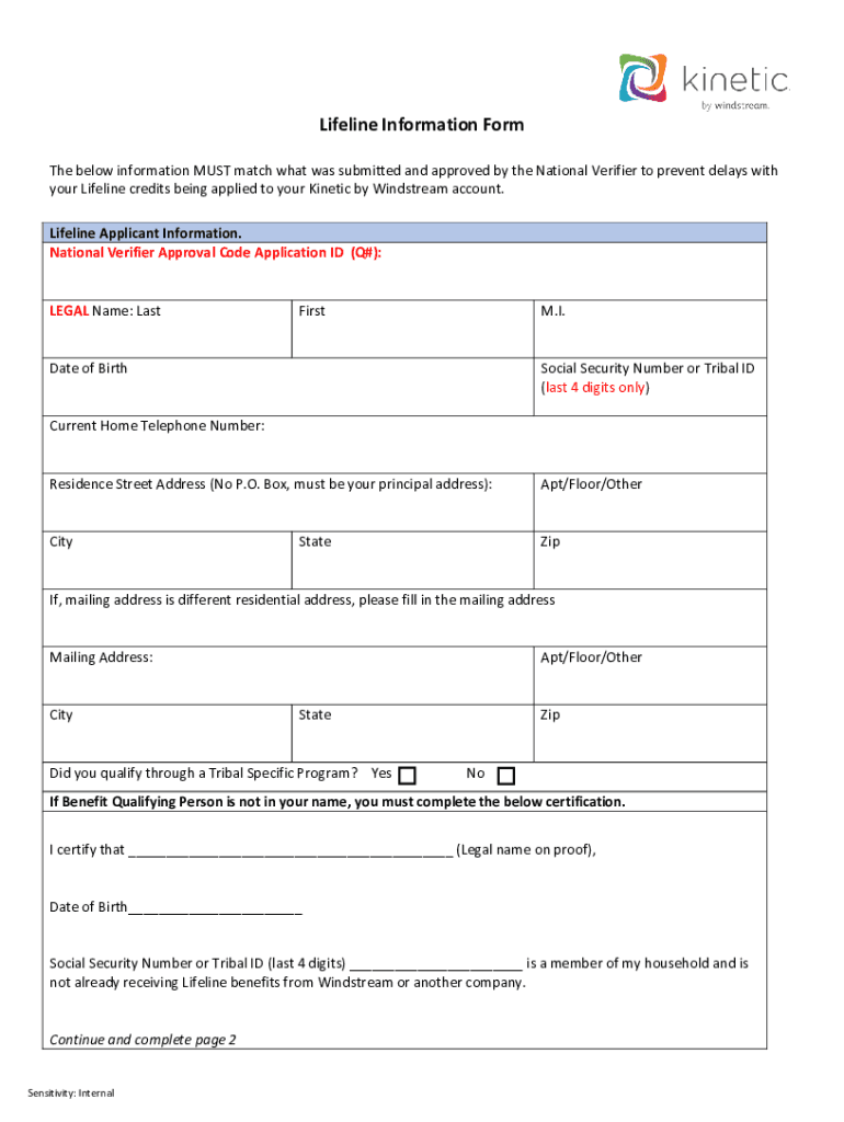 Fillable Online PDF Lifeline Information Form - Windstream Fax Email ...