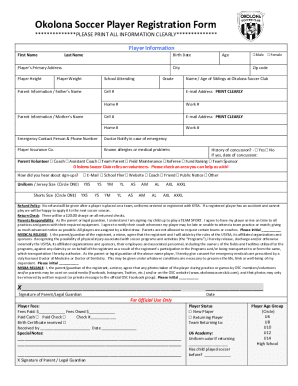 Fillable Online Okolona Soccer Club - Player Registration Form Fax ...