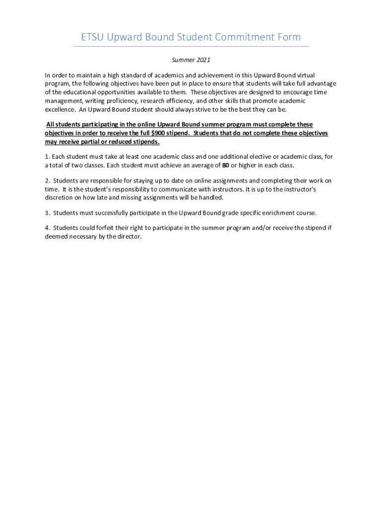 Fillable Online ETSU Upward Bound Student Commitment Form Fax Email Print - pdfFiller