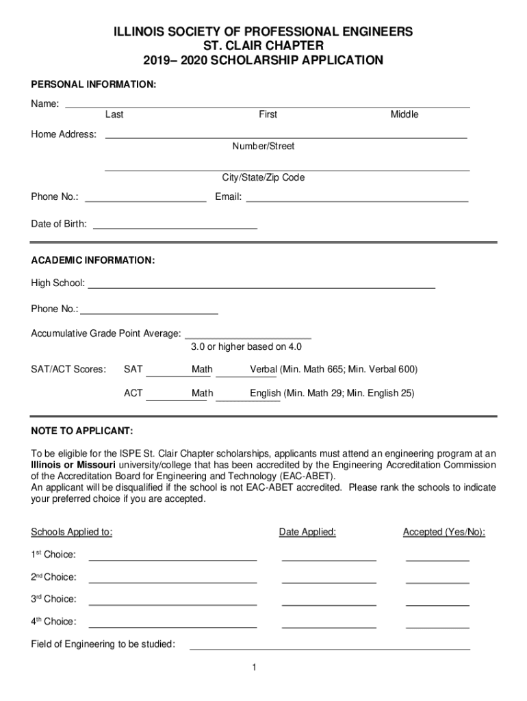 Fillable Online ISPE SCHOLARSHIP APPLICATION - bths201.org Fax Email ...