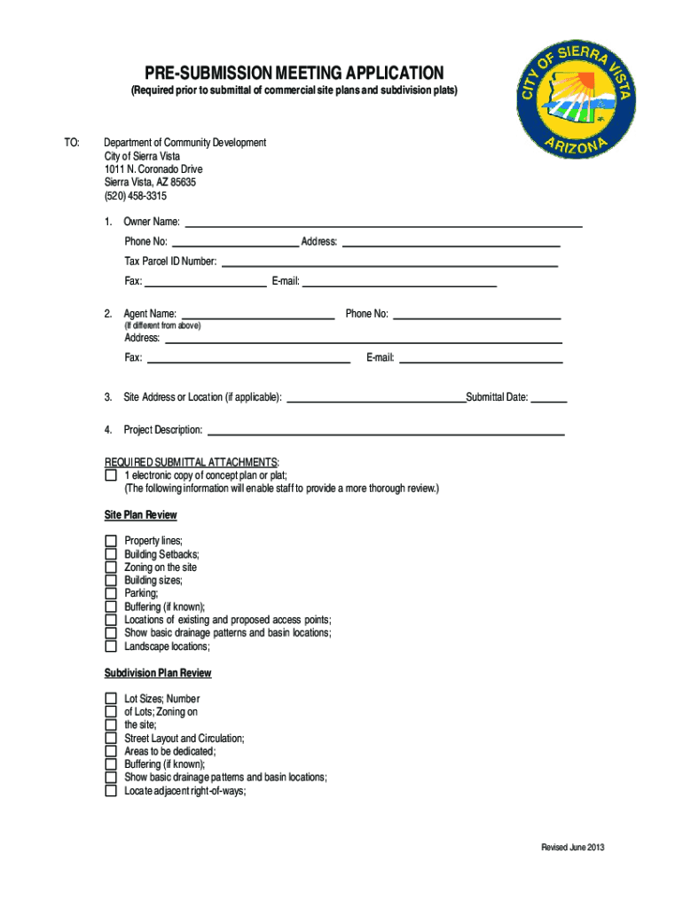 Fillable Online Pre-Submittal Application Process The pre-submittal ...