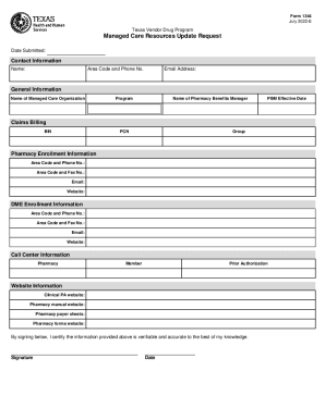 Fillable Online Form 1344, Managed Care Resources Update Request. Form ...