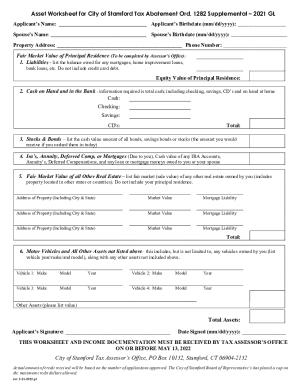 Fillable Online Asset Worksheet for City of Stamford Tax Abatement Ord. 1282 ... Fax Email Print ...