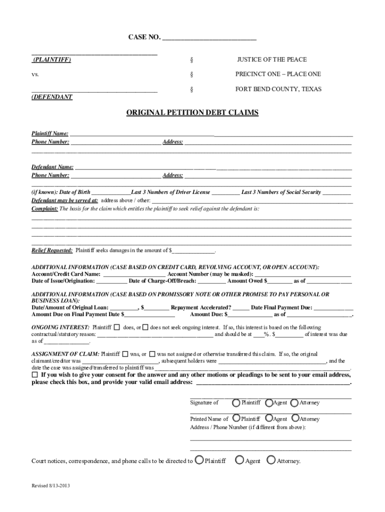 Fillable Online ORIGINAL PETITION DEBT CLAIMS Fax Email Print - pdfFiller