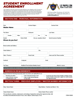 Fillable Online Student Enrollment Agreement form1 Fax Email Print - pdfFiller