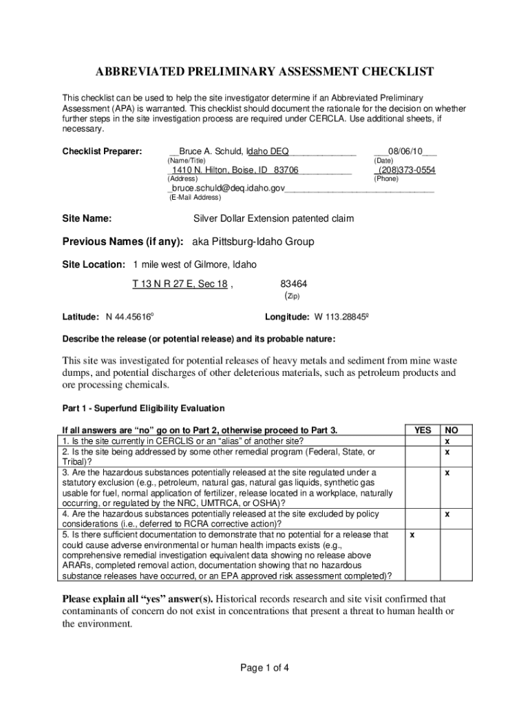 Fillable Online www2 deq idaho PDF Abbreviated PA FORM OSWER No. 9375.2 ...
