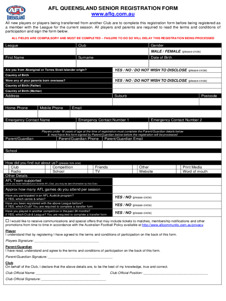 Fillable Online www.aflq.com.auforms-and-club-resourcesForms and Club ...