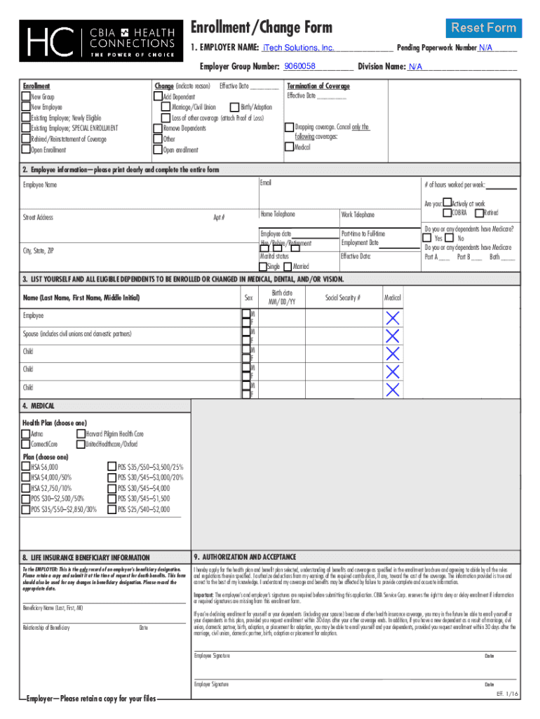 Fillable Online static.contentres.commediadocumentsEnrollment/Change Form Fax Email Print ...