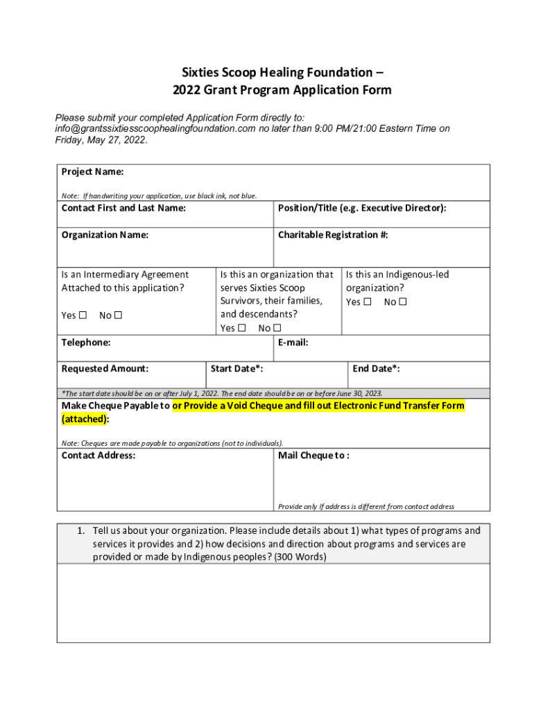 Fillable Online SSHF 2022 Grant Application and Budget Template Final ...
