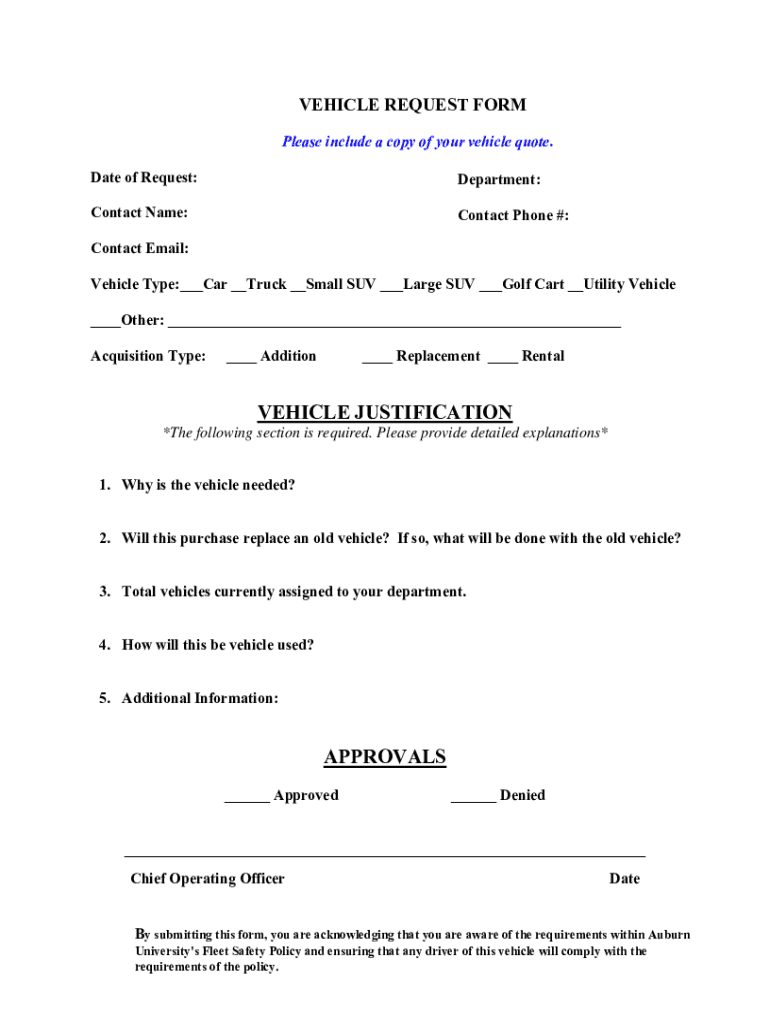 Fillable Online Vehicle Request Form Word.docx Fax Email Print - pdfFiller