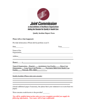 Fillable Online Quality Incident Report Form - American Association of ...