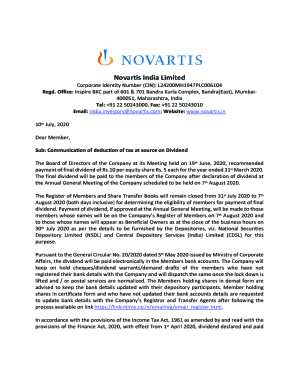 Fillable Online Dividend Intimation letter to shareholders Fax Email ...