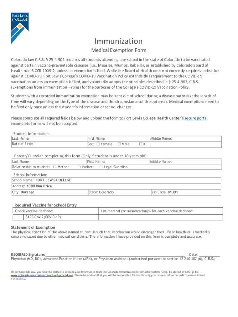 Fillable Online Vaccine Medical Exemption Form Fax Email Print - pdfFiller