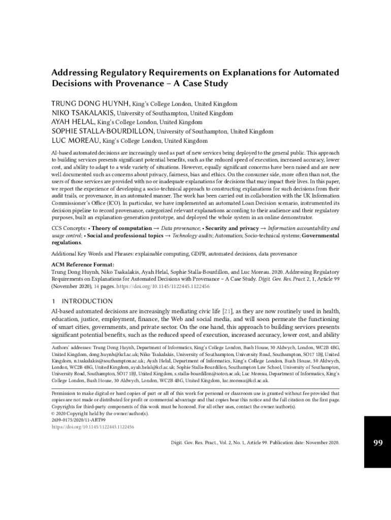 Fillable Online Addressing Regulatory Requirements on Explanations for Automated Decisions with ...
