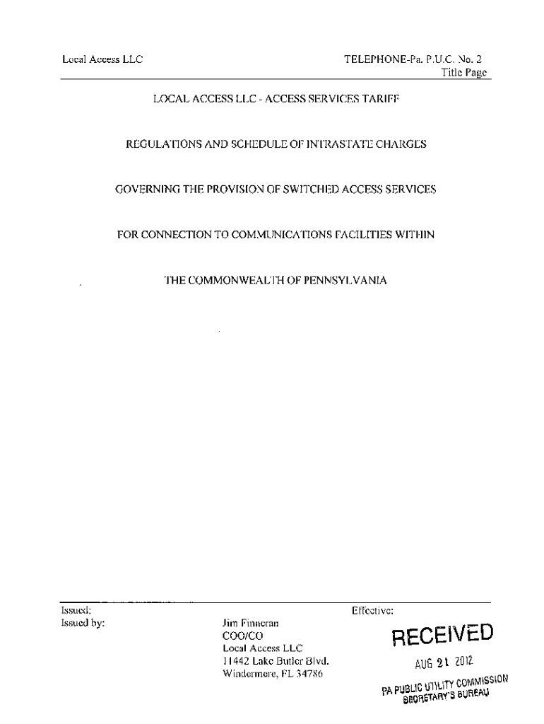 Fillable Online LOCAL ACCESS LLC - ACCESS SERVICES TARIFF REGULATIONS ...