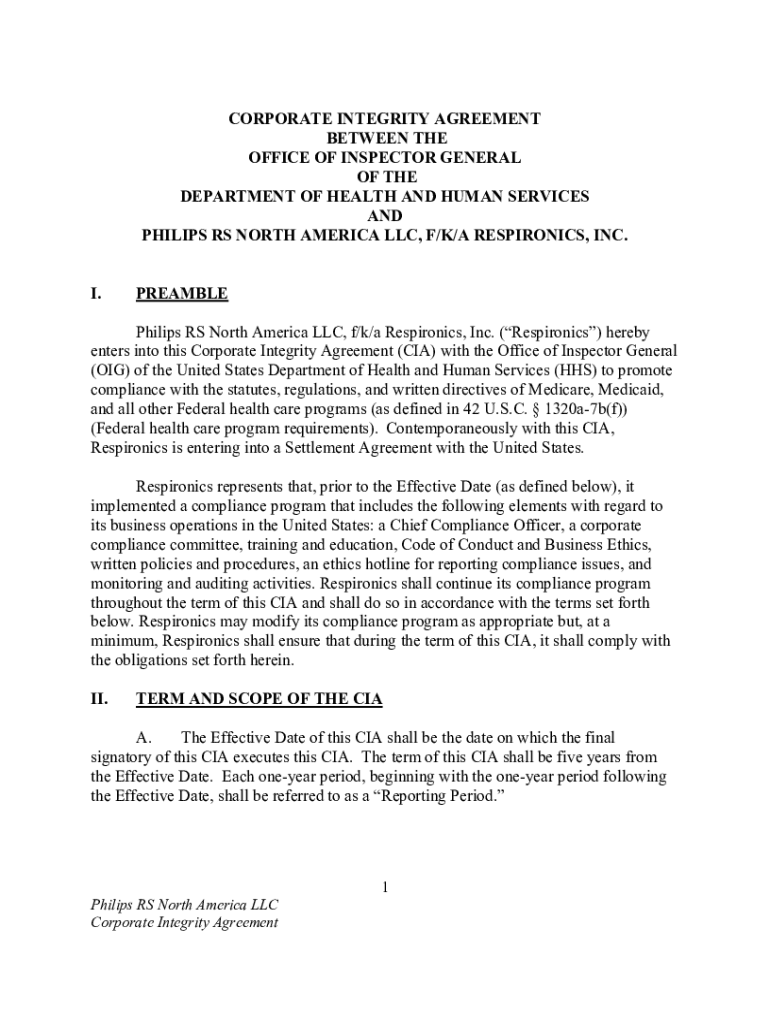 Fillable Online oig hhs PHILIPS RS NORTH AMERICA LLC, F/K/A RESPIRONICS ...