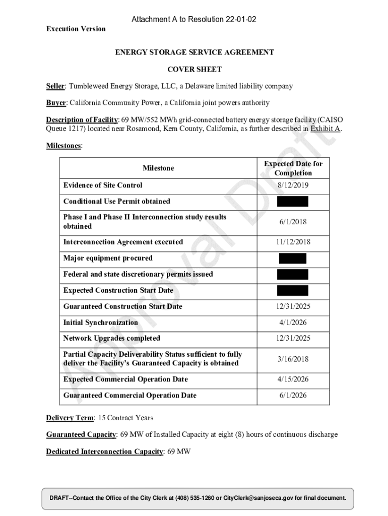 Fillable Online Execution Version ENERGY STORAGE SERVICE AGREEMENT ...