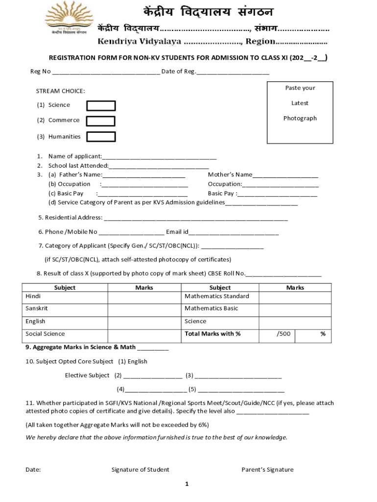 Fillable Online kvsonlineadmission.inwp-contentuploadsREGISTRATION FORM ...
