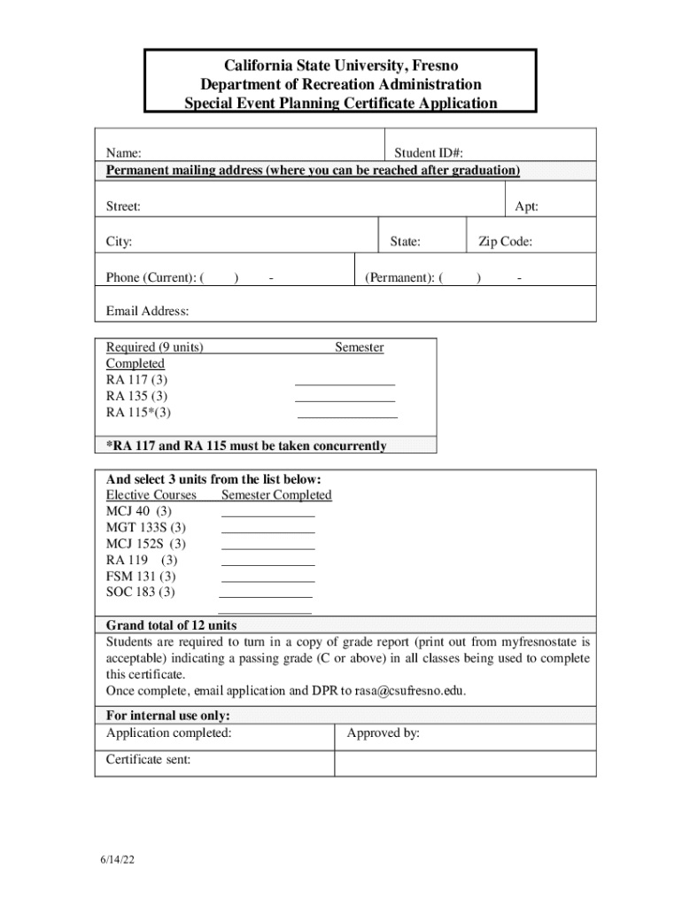 Fillable Online Fillable Online fresnostate fresno state special event planning form ... Fax ...
