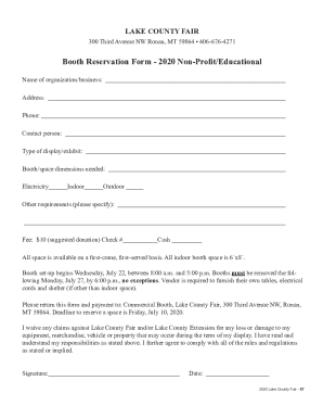 Fillable Online Booth Reservation Form - 2020 Non-Profit/Educational ...