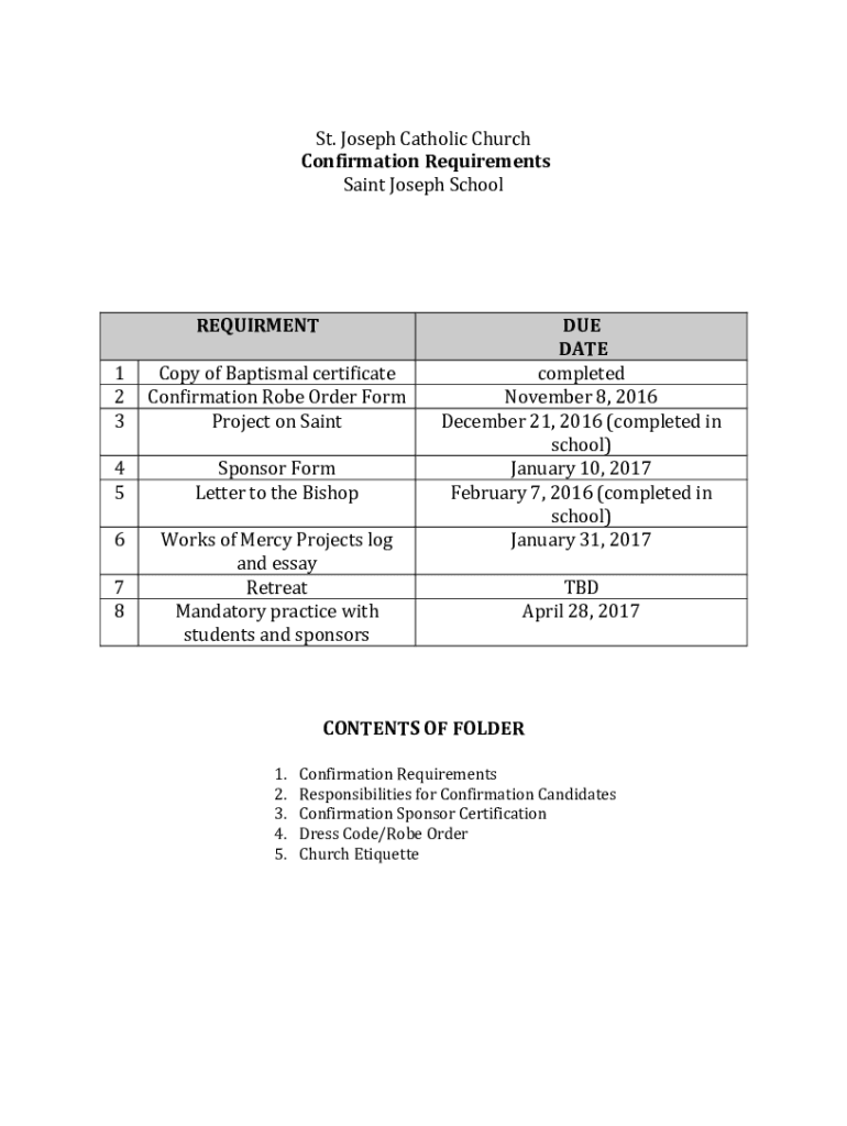 Fillable Online stjosephlb.orgconfirmation-1-requirements2022-23 ...