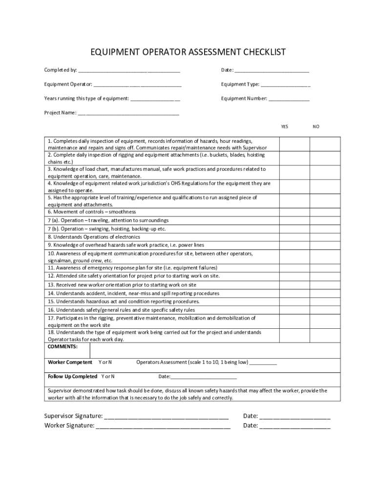 Fillable Online Equipment ChecklistFree PDF ...