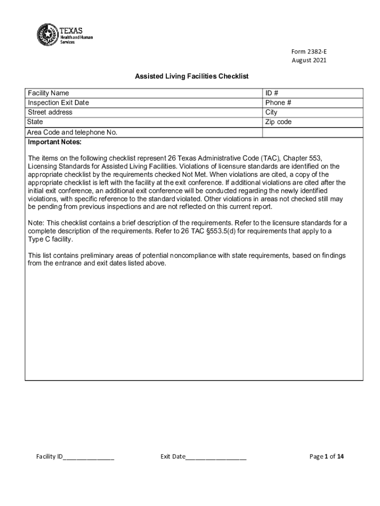 Fillable Online ALF Checklist (health) ALF Fundamental Inspection ...