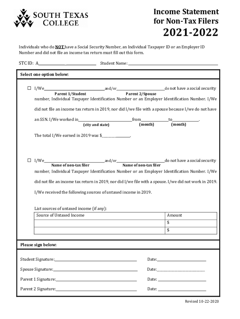 Fillable Online studentservices southtexascollege Individual Taxpayer ...