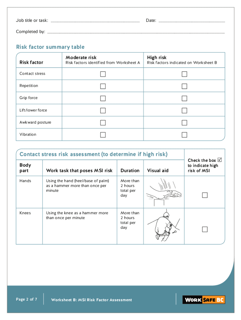 Fillable Online www.worksafebc.comresourceshealth-safetyWorksheet B ...