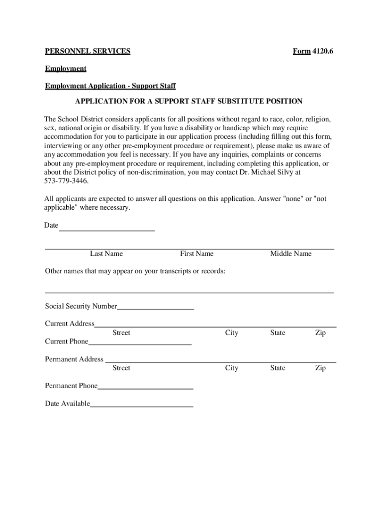 Fillable Online PERSONNEL SERVICES Form 4120.6 Employment Employment ...